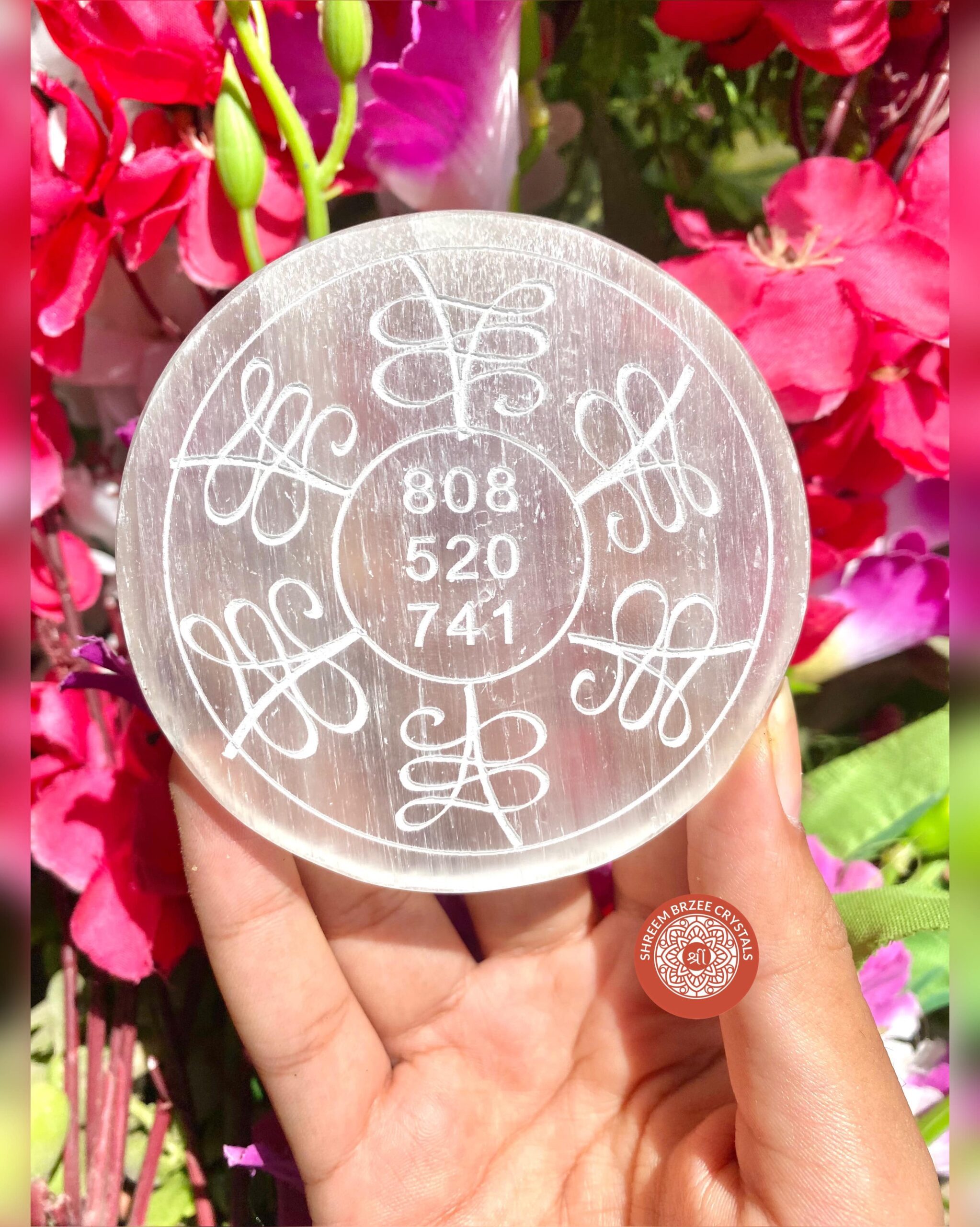 Selenite Plate With Zibu Symbols And Angelic Code - Shreem Brzee Crystals